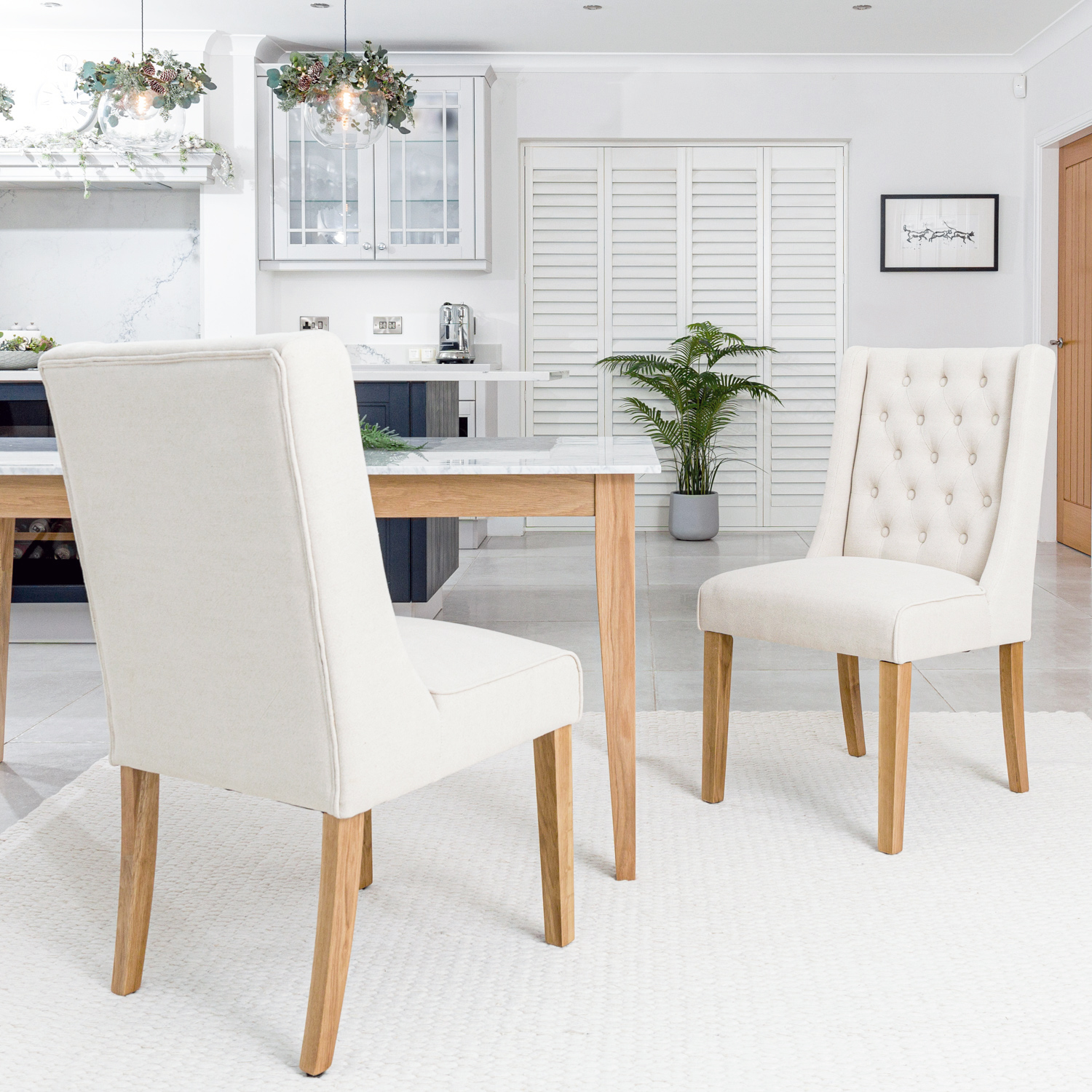 Luxurious Natural Linen Dining Chair Oak Legs