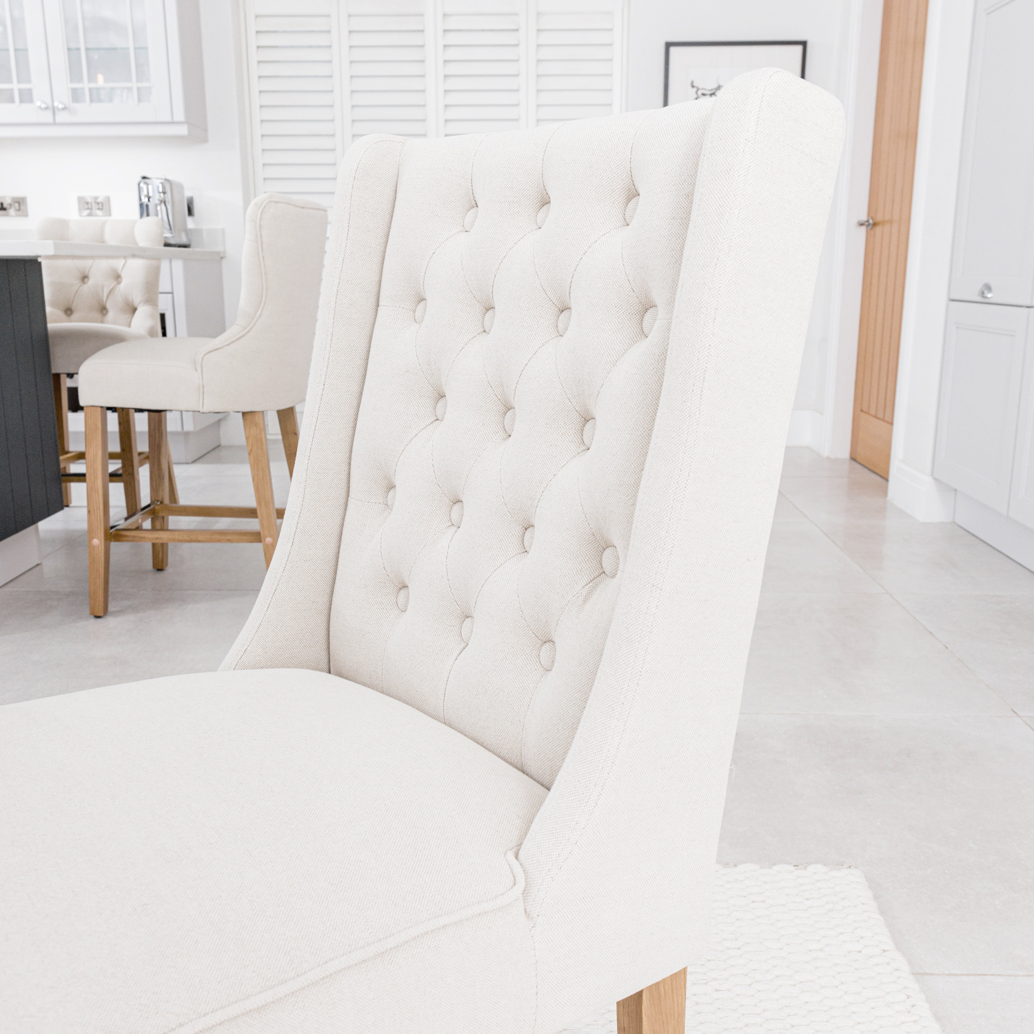 Set of 2 Broadway Natural Linen Dining Chairs Oak Legs