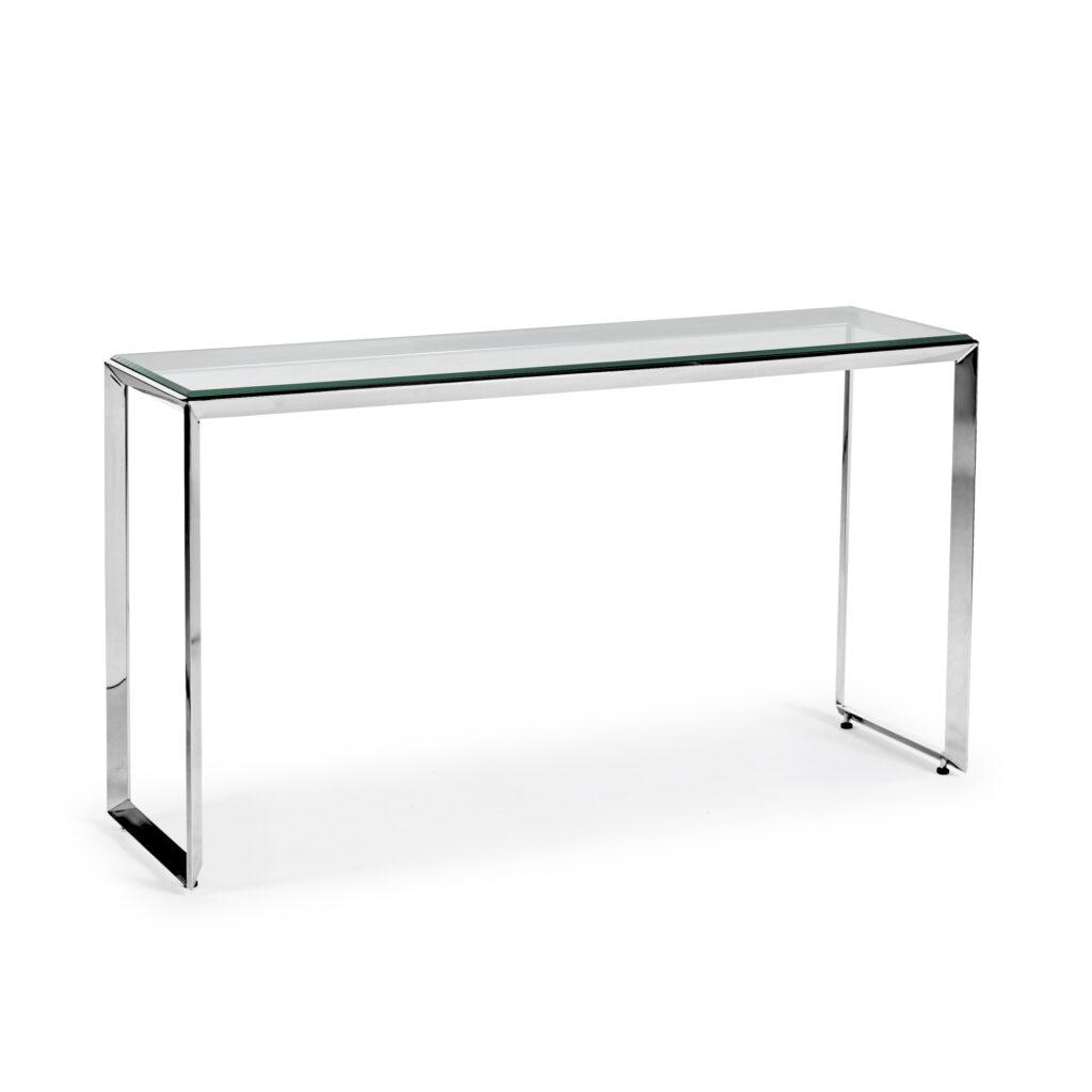 Small Glass Console Table With Polished Stainless Steel | Grosvenor ...