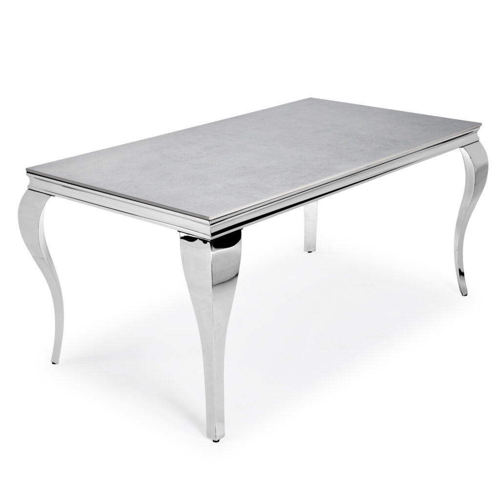 1.6m Louis Polished Stainless Steel Dining Table | Grey Ceramic Top ...