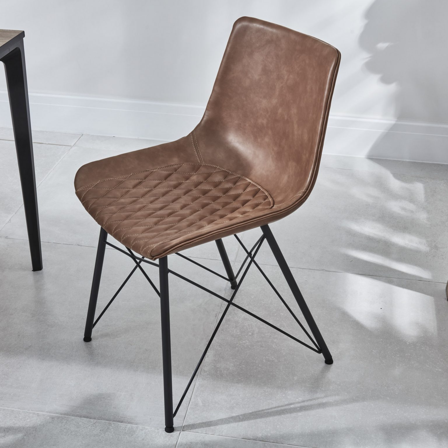 (Set of 2) Leon Tan Faux Leather Quilted Dining Chairs | Grosvenor ...