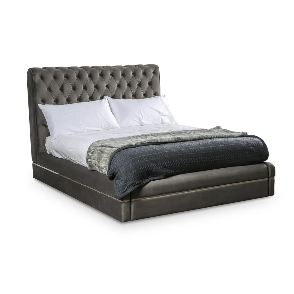 Modern Grey Velvet Chesterfield King Size Bed