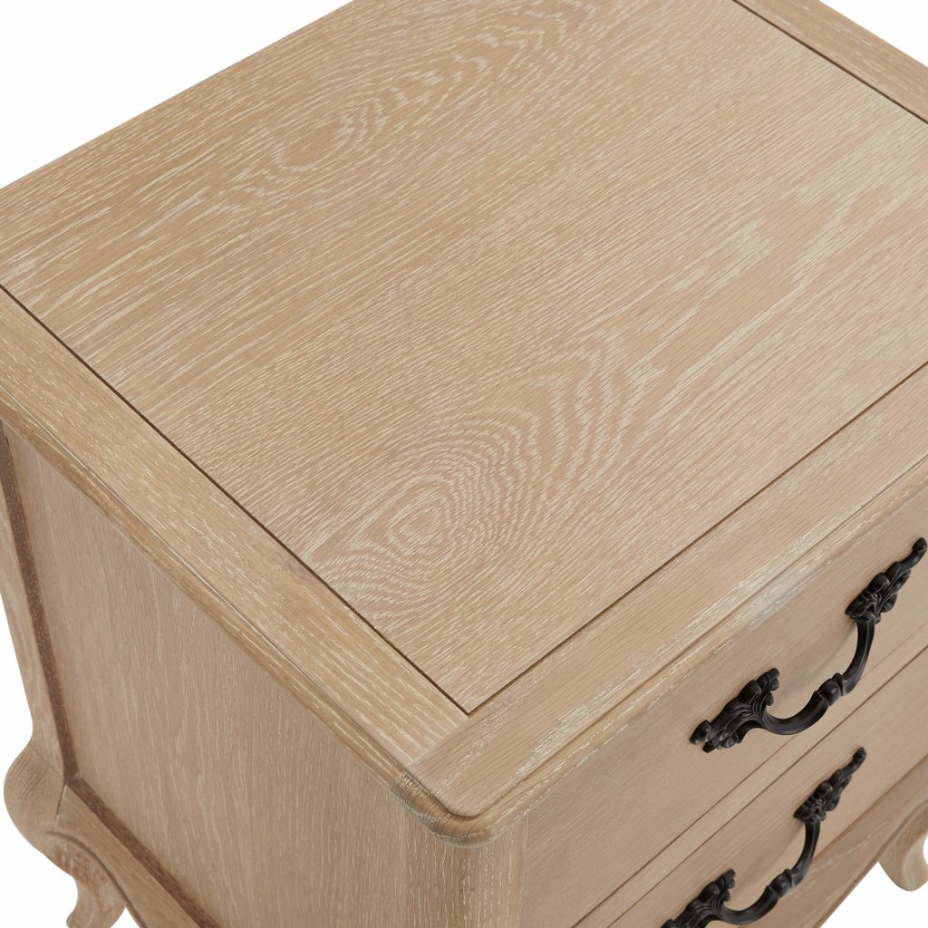 French Limed Oak Two Drawer Bedside Table |Grosvenor Furniture