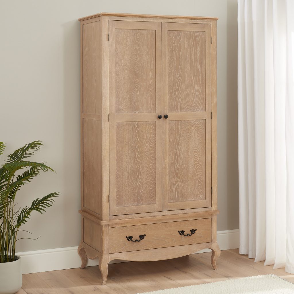 White Wash French Oak Double Wardrobe | Grosvenor Furniture
