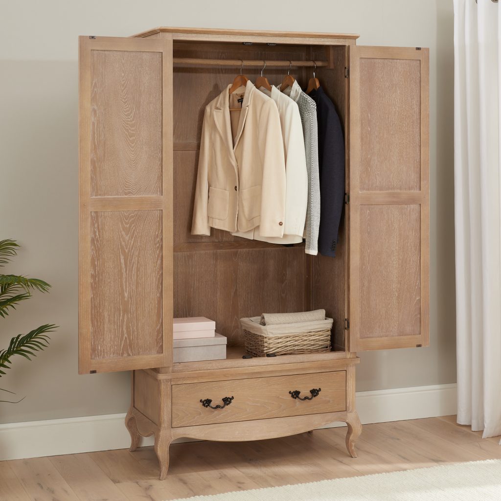 White Wash French Oak Double Wardrobe | Grosvenor Furniture