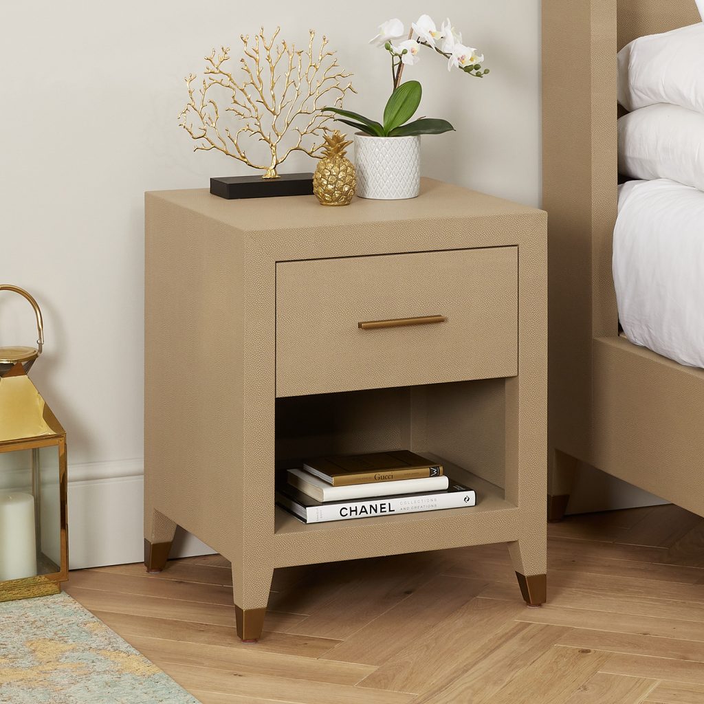 Wide & Slim Bedside Tables | Oak | Shagreen | Grosvenor Furniture